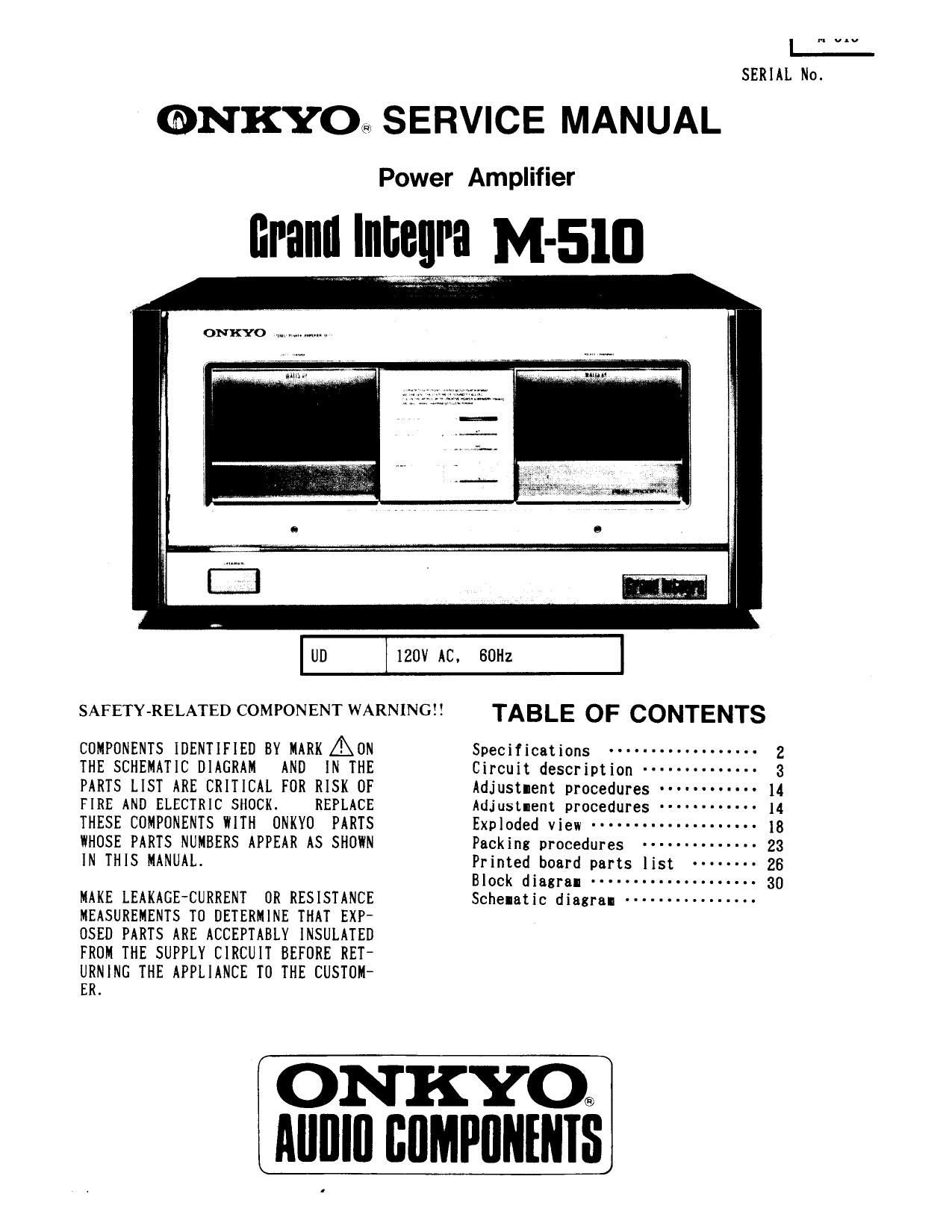 Free Audio Service Manuals Free Download Onkyo M 510 Service Manual