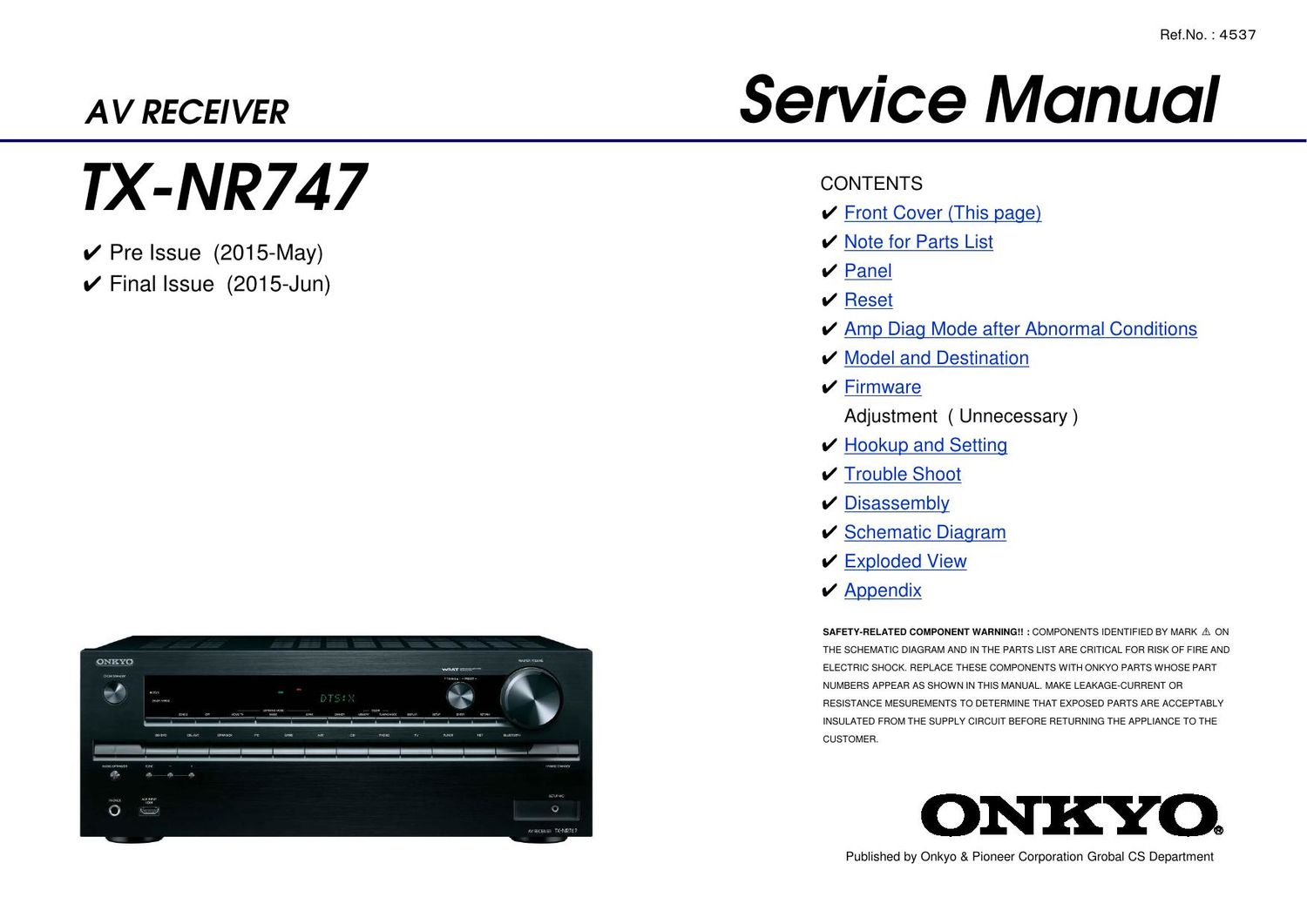 Free Audio Service Manuals Free Download Onkyo TXNR 747 Service Manual